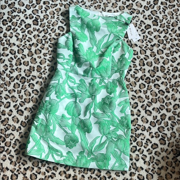Milly | Dresses | Milly Green And White Asymmetrical Sheath Dress ...